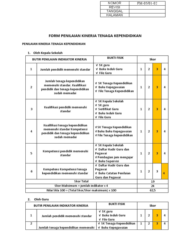 Form Penilaian Kinerja Standar Pendidik Dan Tenaga Kependidikan-SMP ... Form Penilaian Kinerja Standar Pendidik Dan Tenaga Kependidikan-SMP ...