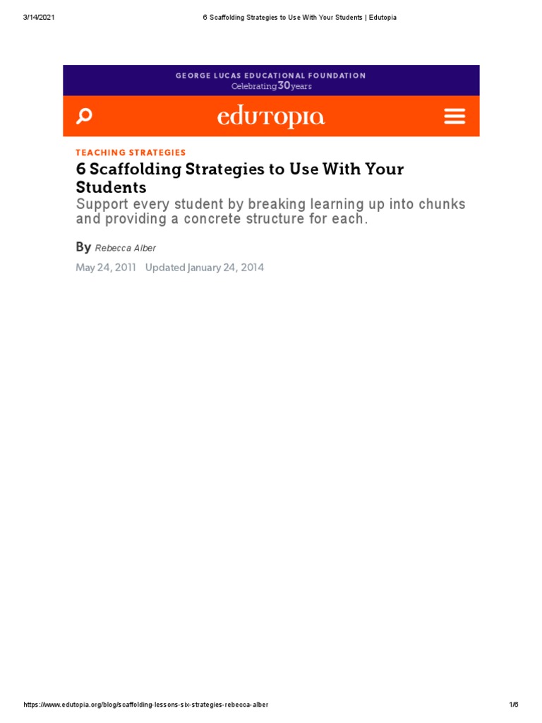 6 Scaffolding Strategies To Use With Your Students - Edutopia | PDF ...