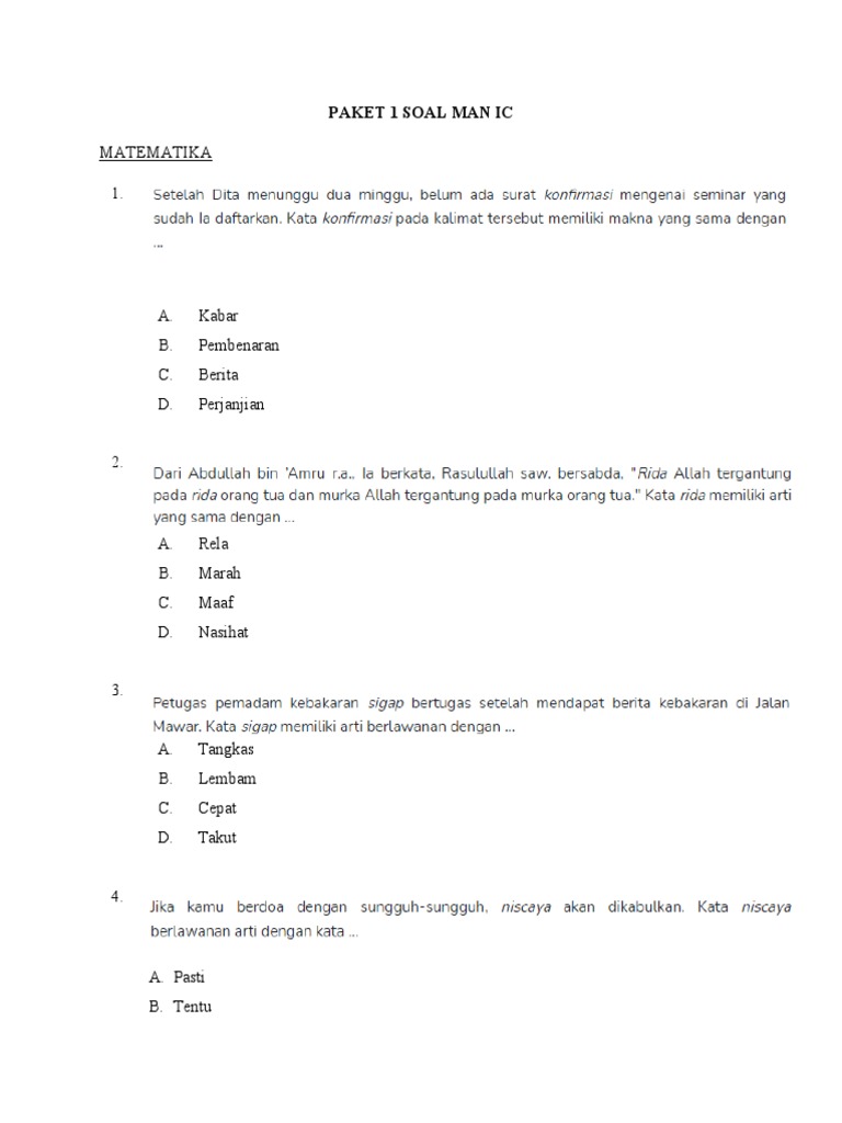Soal dan Pembahasan MAN IC 2024 | PDF | Politik