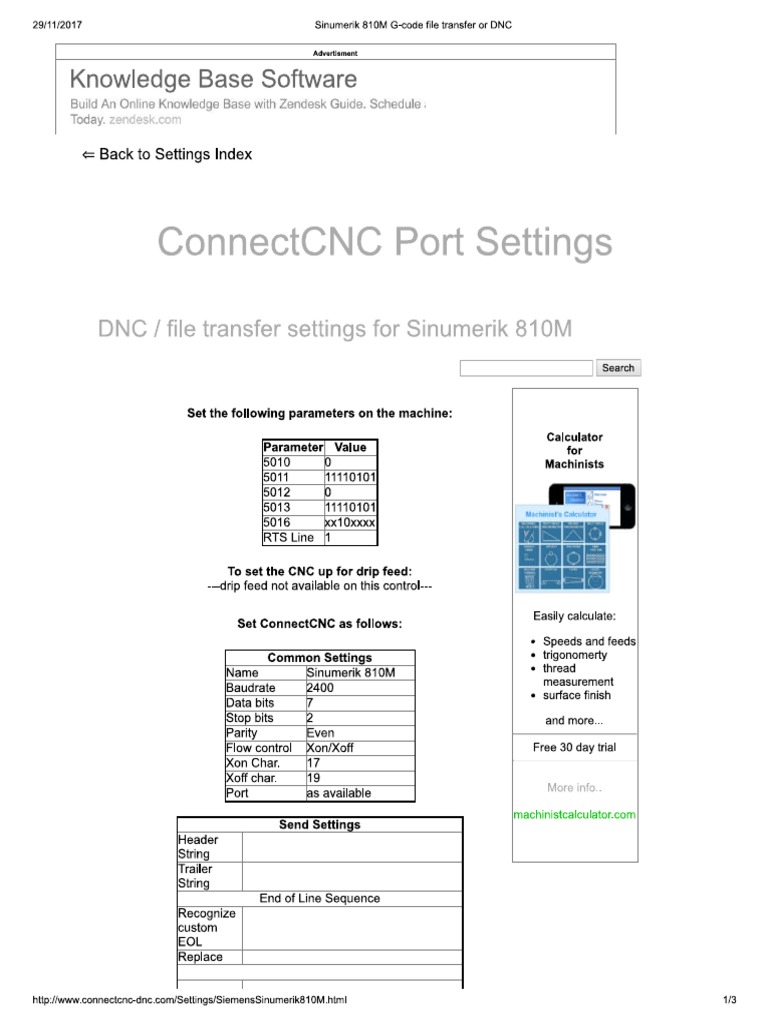 Sinumerik 810M G-Code File Transfer or DNC | PDF