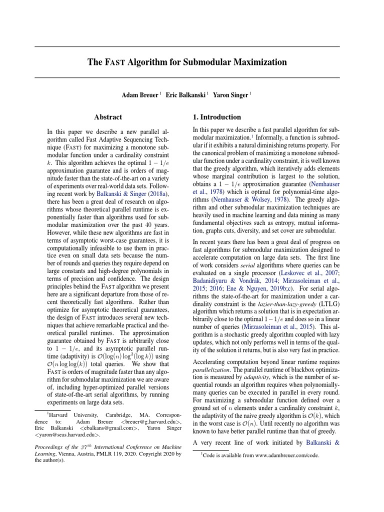 FAST Algorithm For Submodular Maximization | PDF | Time Complexity ...