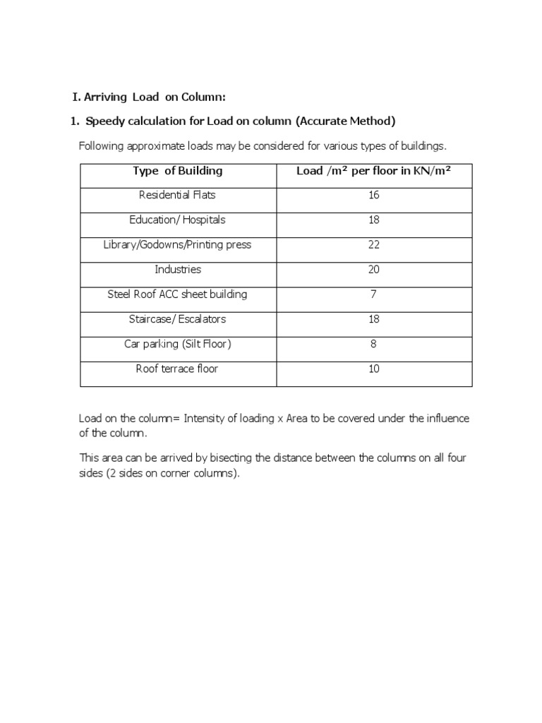 Load Calculation Methods for Columns | PDF | Column | Elevator