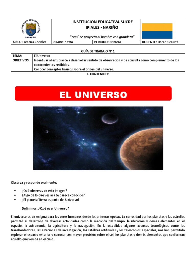 Guía 1 El Universo | PDF | Galaxia | Universo