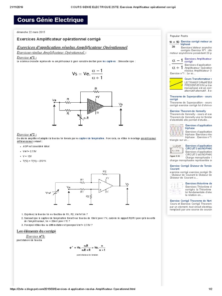 Exercices Corrigés AOP | PDF | Amplificateur opérationnel ...