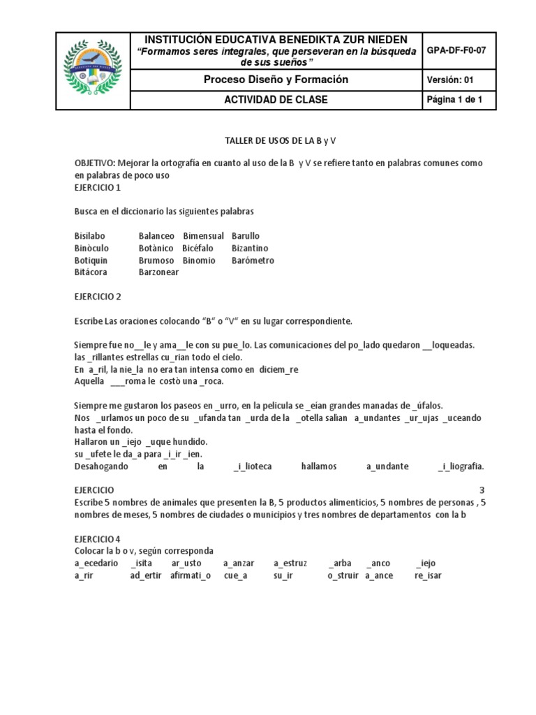 TALLER DE USOS DE LA B y V | PDF | Artes del Lenguaje y Comunicación