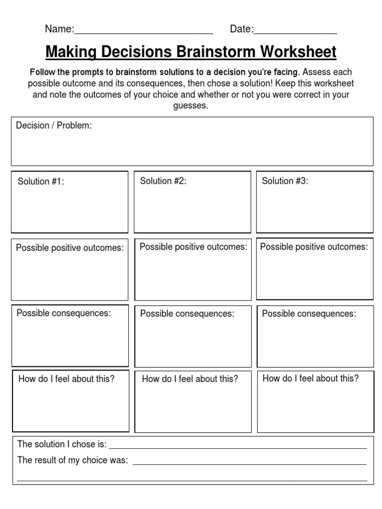 Making Decisions Brainstorm Worksheet | PDF | Science & Mathematics