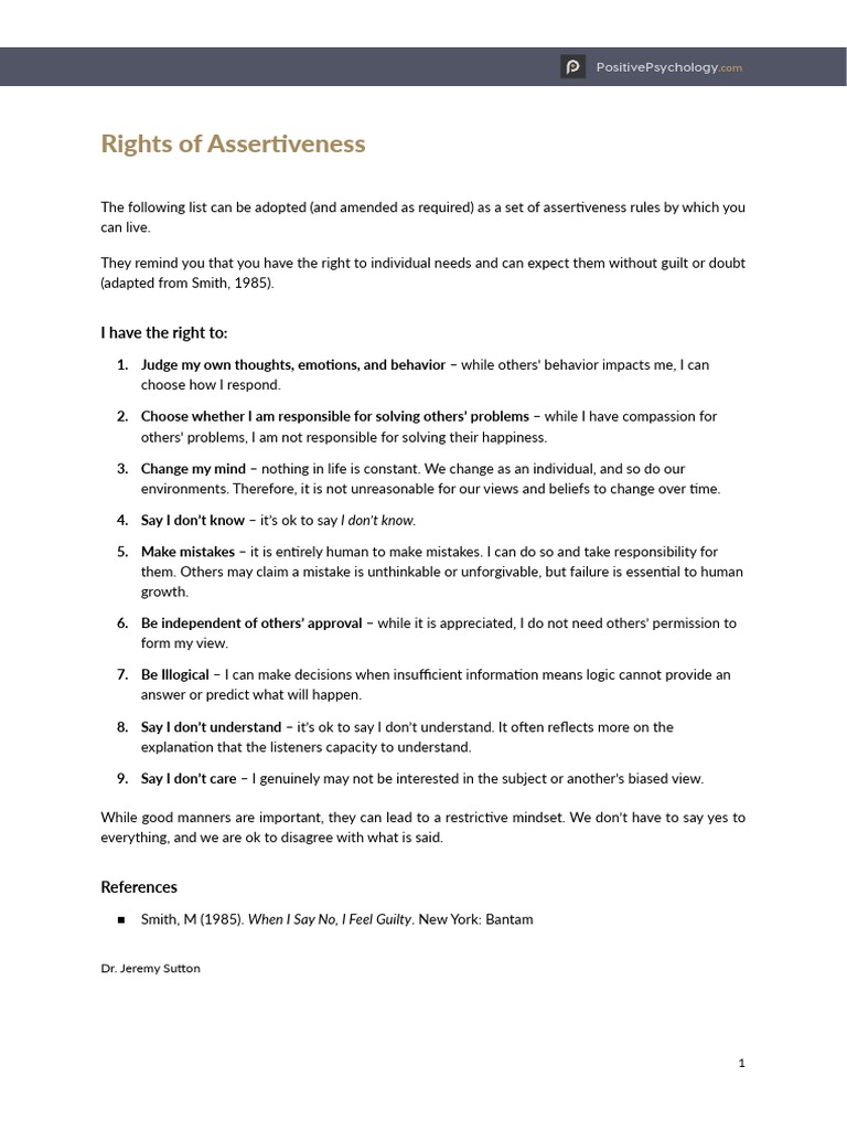 Rights of Assertiveness: I Have The Right To | PDF | Career & Growth ...