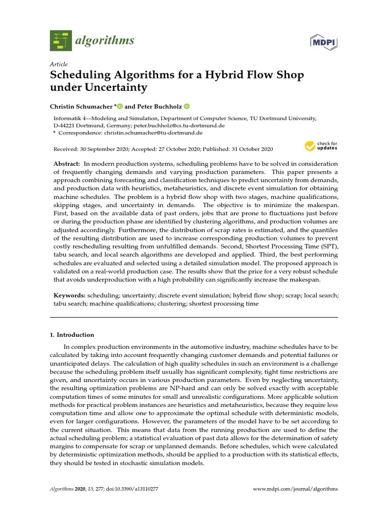 Algorithms: Scheduling Algorithms For A Hybrid Flow Shop Under Uncertainty | PDF | Metaheuristic ...