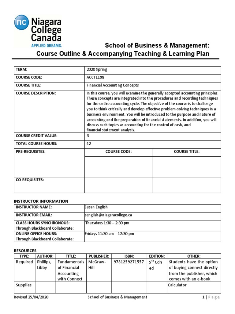 School of Business & Management: Course Outline & Accompanying Teaching ...