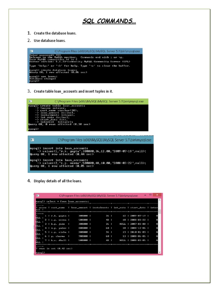 SQL Commands : Create The Database Loans. Use Database Loans | PDF | Information Management ...