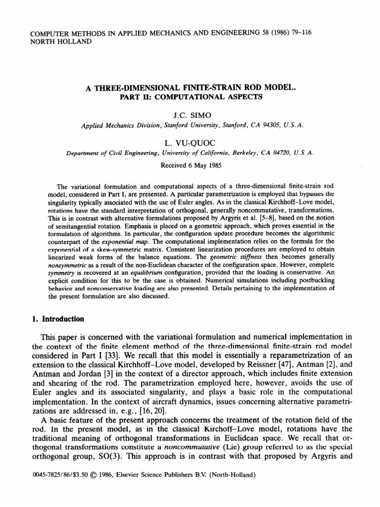 A Three-Dimensional Finite-Strain Rod Model. Part Ii: Computational Aspects | PDF | Finite ...