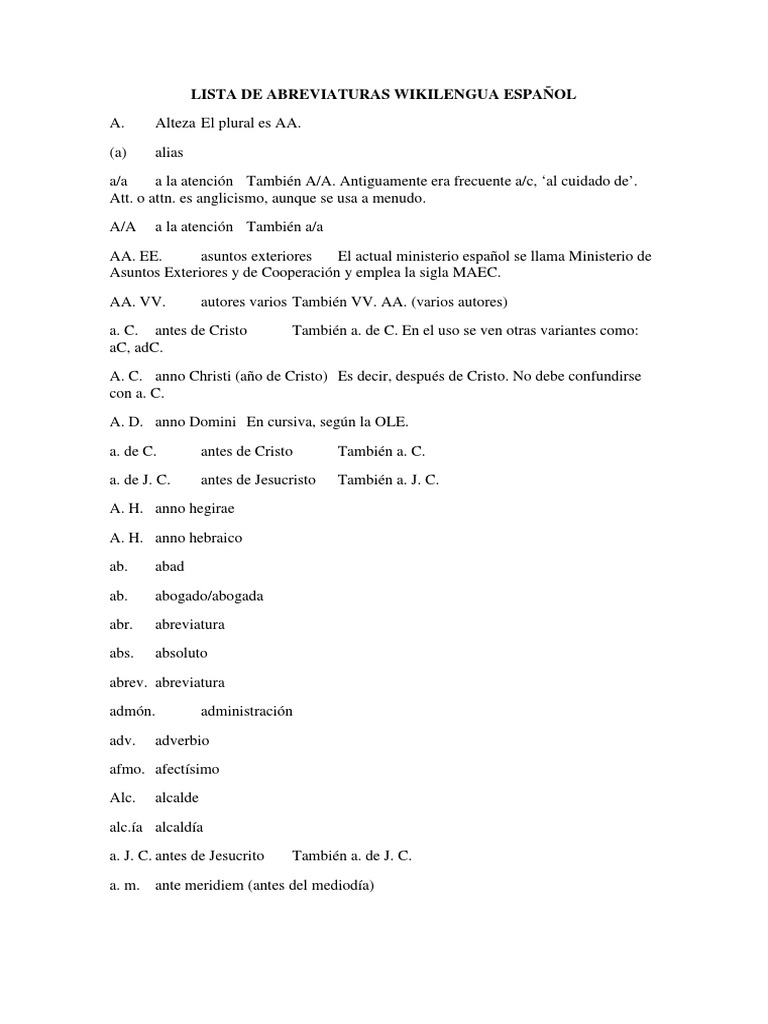 Lista de Abreviaturas Español - 16 | PDF | de nueva era | Idiomas