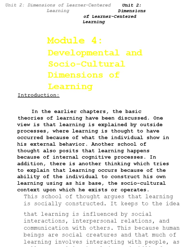 Vygotsky's Sociocultural Learning Dimensions | PDF | Constructivism ...