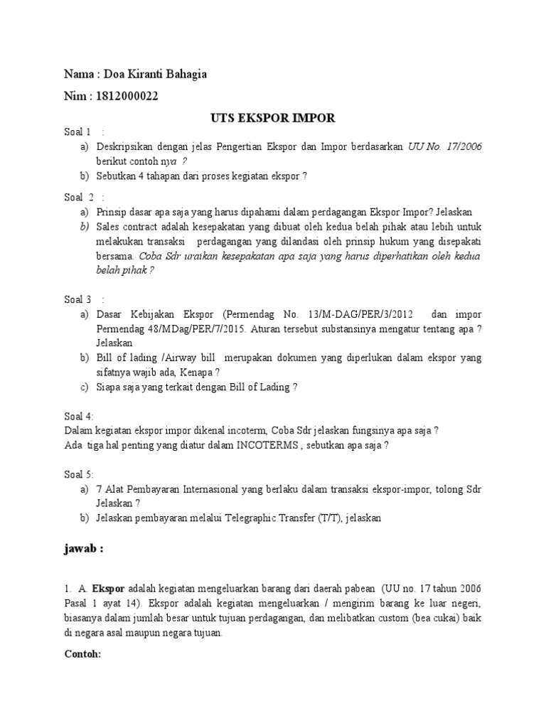 EKSPOR IMPOR UTS | PDF