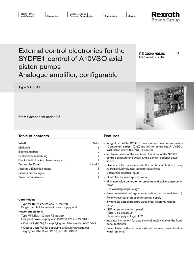 External Control Electronics For The SYDFE Control of A0VSO Axial Piston Pumps Analogue ...