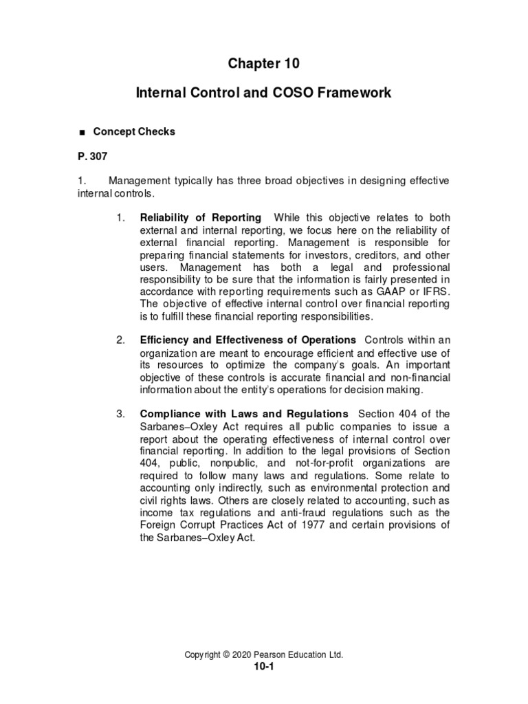 Internal Control and COSO Framework: Concept Checks P. 307 | Download ...
