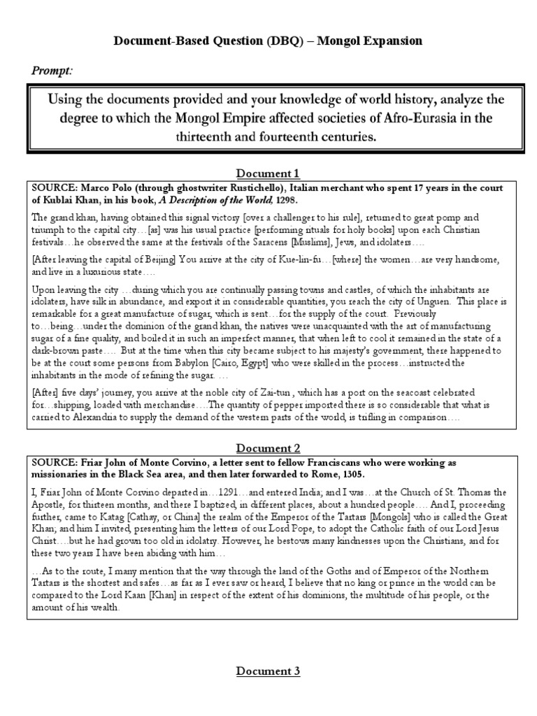 Mongol Expansion DBQ Promt and Documents - CHS | PDF | Religion And Belief