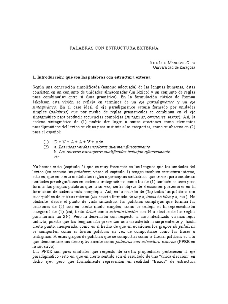 Palabras con Estructura Externa | PDF | Palabra | Verbo