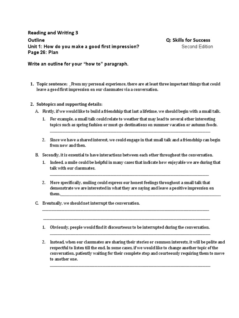 Reading and Writing 3 Outline Q: Skills For Success | PDF ...