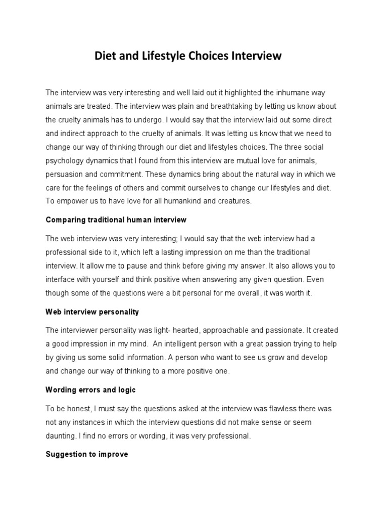 Diet and Lifestyle Choices Interview - Docx2 | PDF