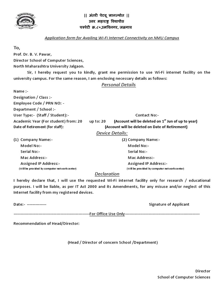 Application Form For Wi-Fi Connection | PDF | Wi Fi | Internet