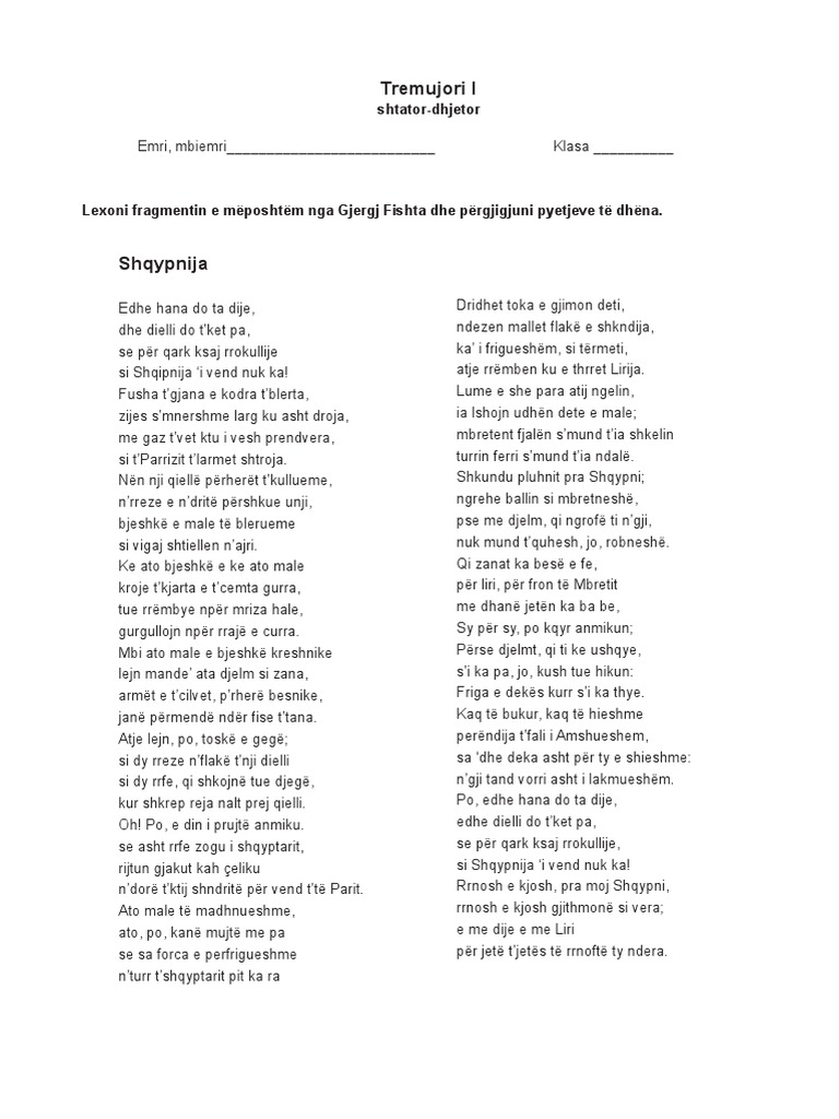 Teste Letërsia 12 | PDF