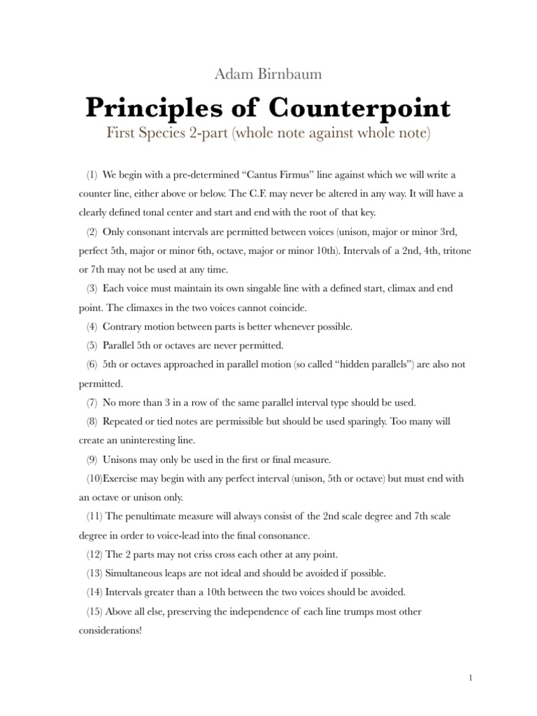 First Species Counterpoint Rules | PDF First Species Counterpoint Rules | PDF