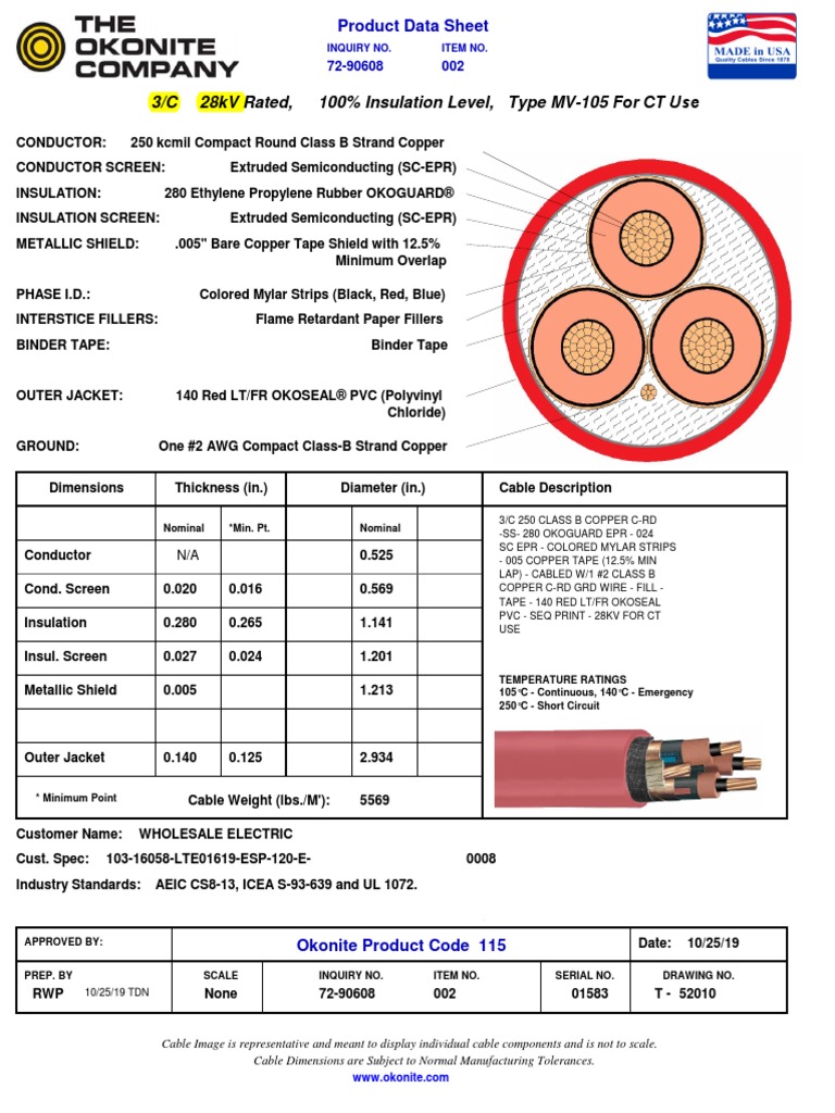 100% Insulation Level, 28kV Rated, 3/C: Type MV-105 | PDF | Insulator ...