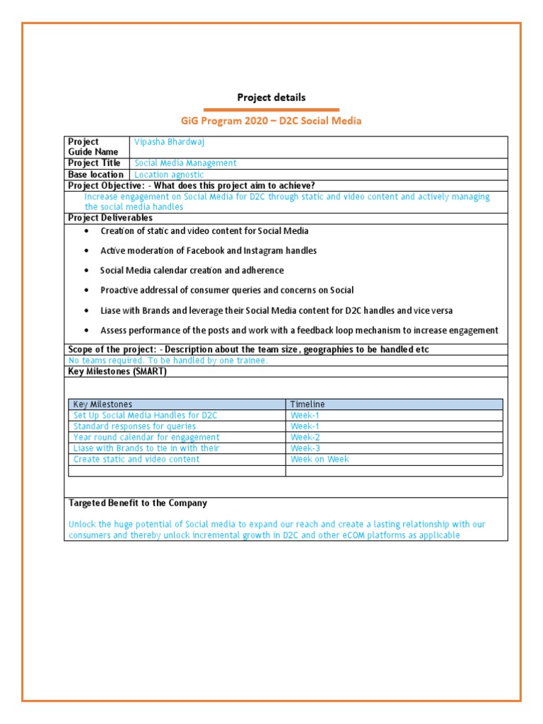 Gig Program 2020 - D2C Social Media: Project Details | PDF | Business | Art