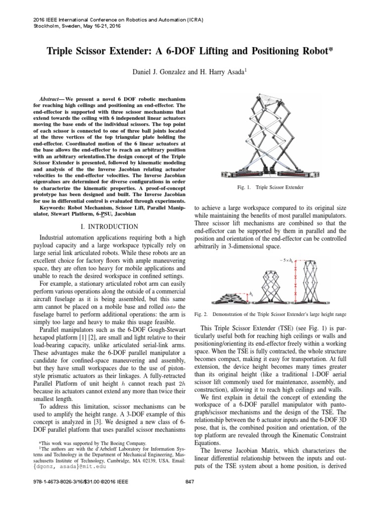 Triple Scissor Extender: A 6-DOF Lifting and Positioning Robot | PDF ...