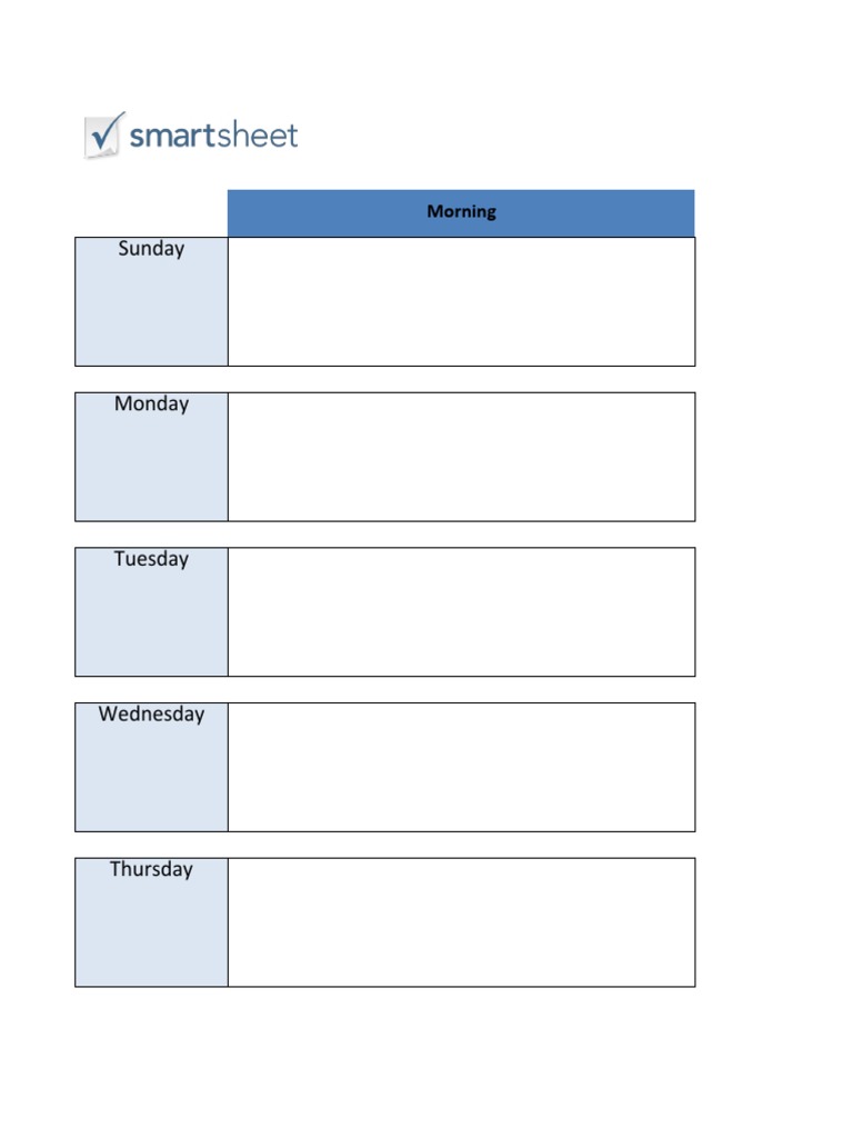 Weekly Sun-Sat Schedule Excel Template | PDF