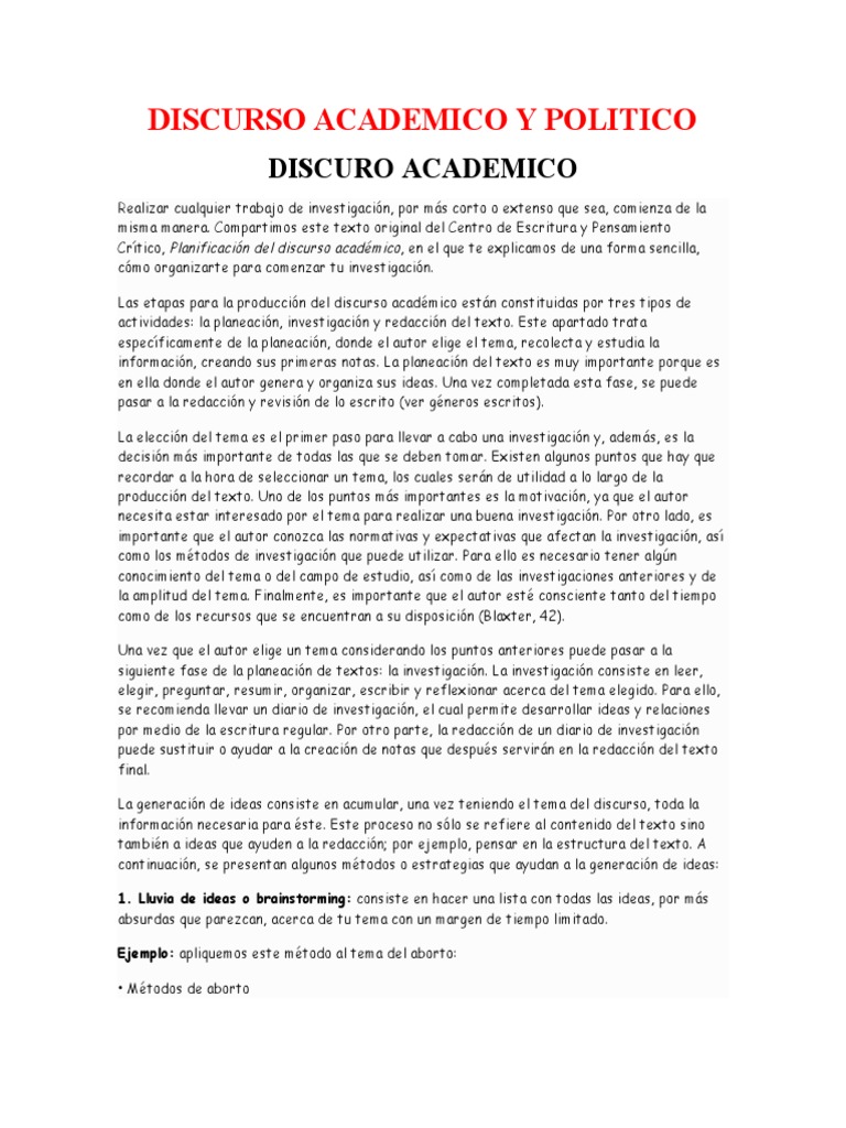 Discurso Academico y Politico | PDF | Planificación | Science