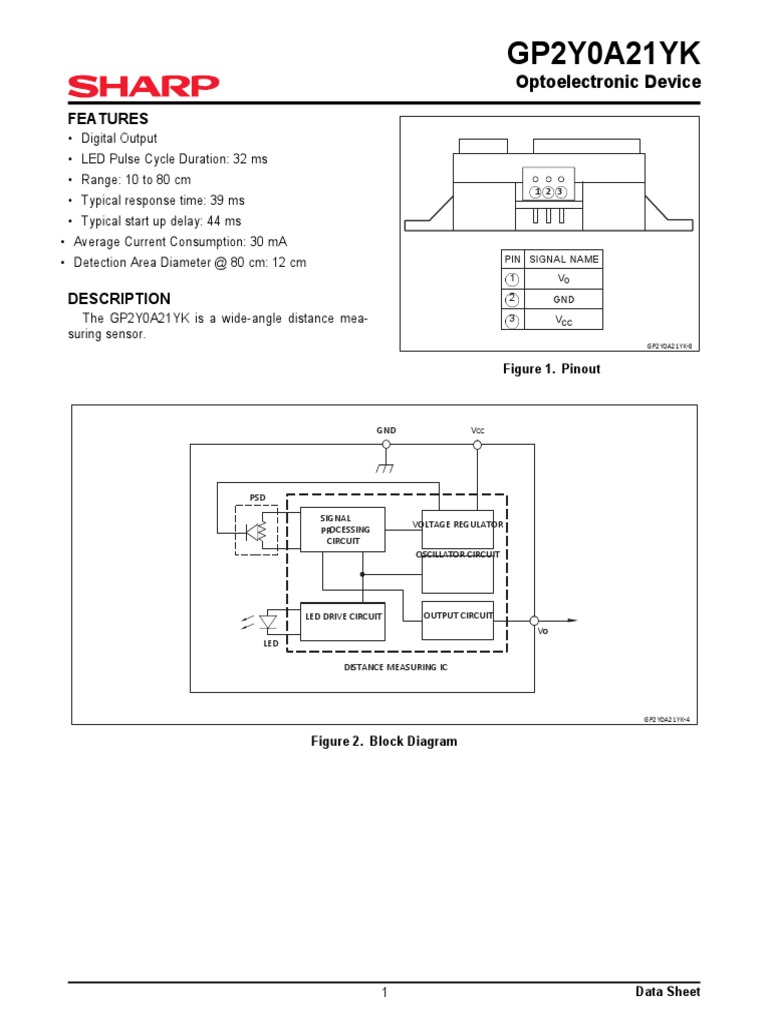 GP2Y0A21YK-DATA-SHEET Sensor de Distancia Optico Sharp | PDF ...