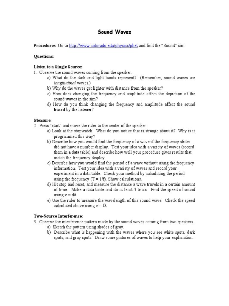 Sound Waves: Procedures: Go To Questions: Listen To A Single Source | PDF
