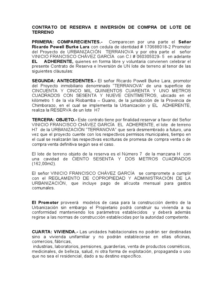 Modelo Contrato de Reserva | PDF | Los Estados Unidos