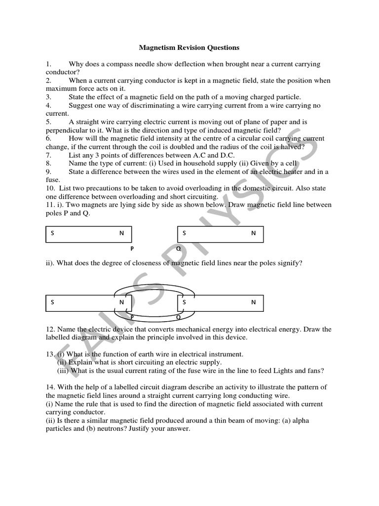 Magnetism Revision Questions FINAL | PDF | Magnetic Field ...