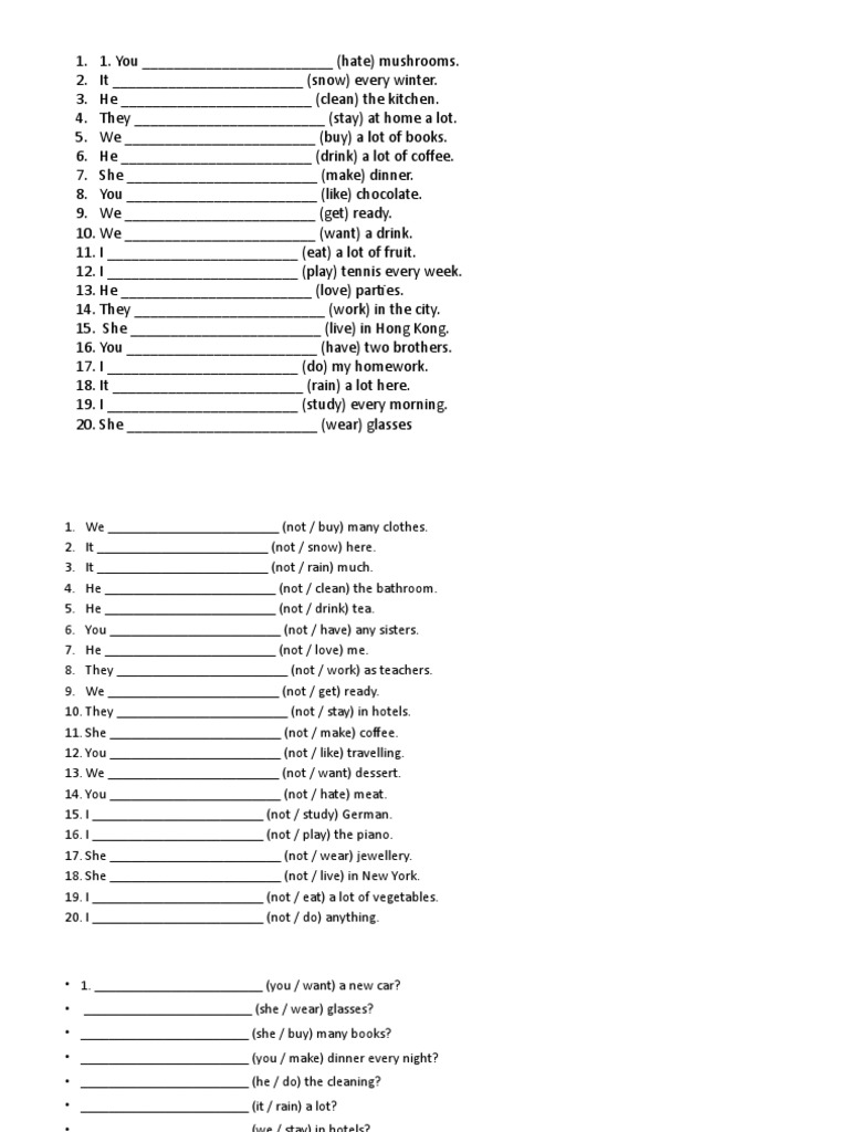 Simple Present Tense Worksheet | PDF | Drink | Food And Drink