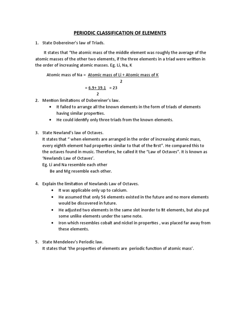 Periodic Classification of Elements | PDF | Chemical Elements ...