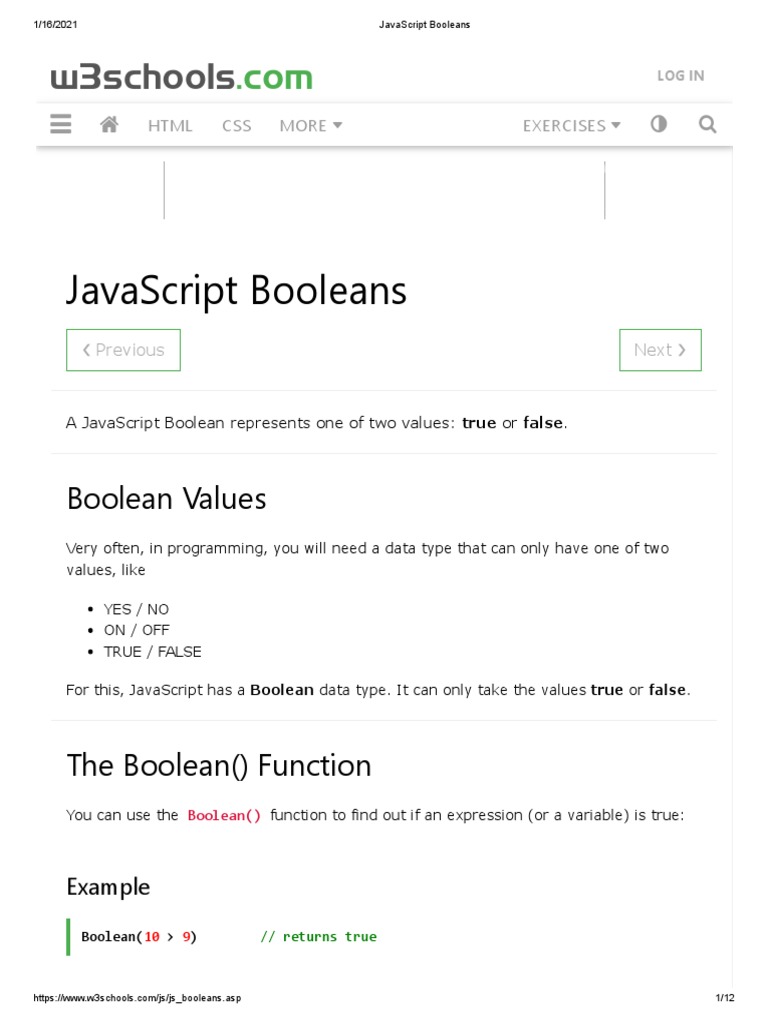 JavaScript Booleans | PDF | Boolean Data Type | Java Script JavaScript Booleans | PDF | Boolean Data Type | Java Script