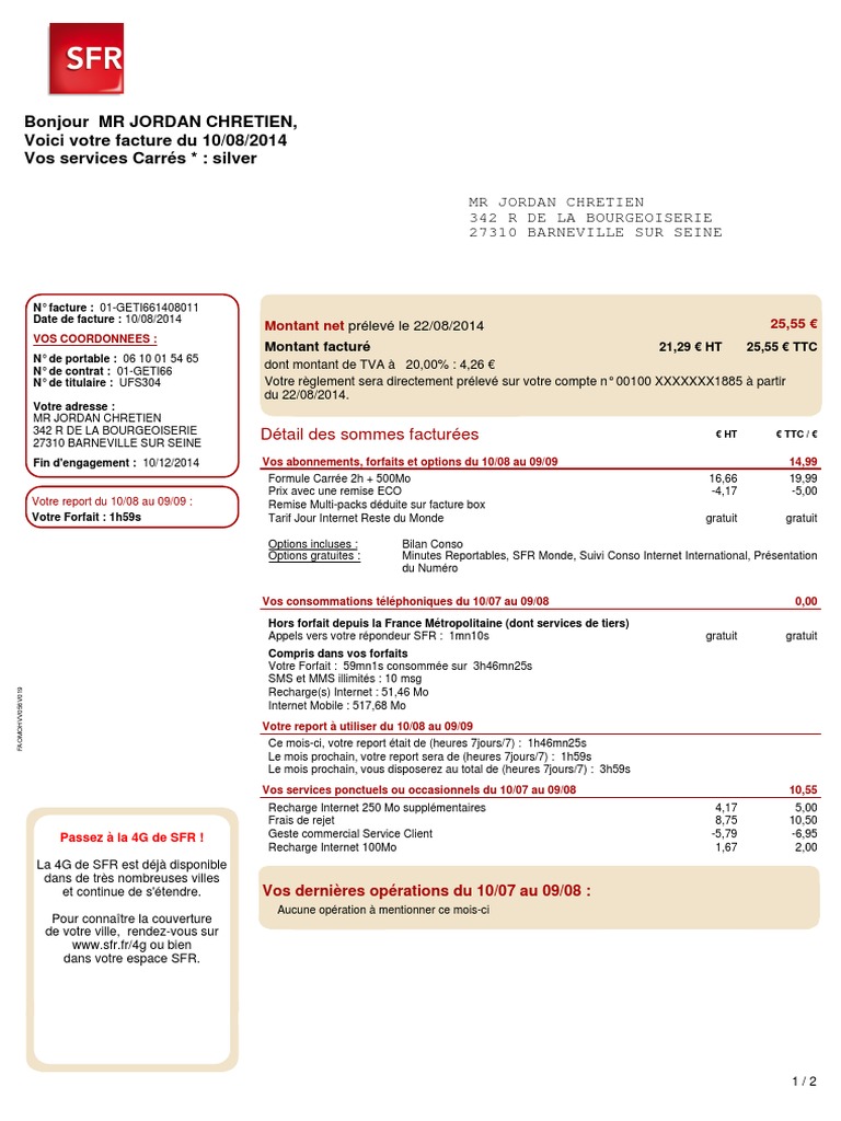 SFR Facture 01 Geti661408011 | PDF | Facture | Documents commerciaux