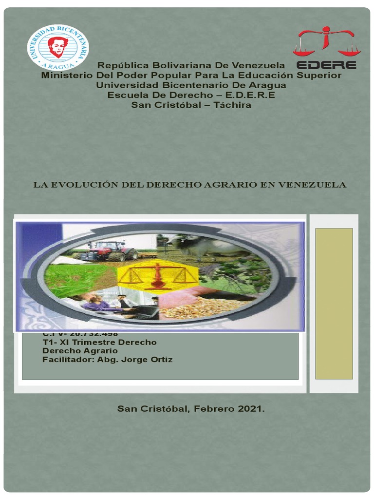 Evolución Del Derecho Agrario En Venezuela Pdf Reforma Agraria