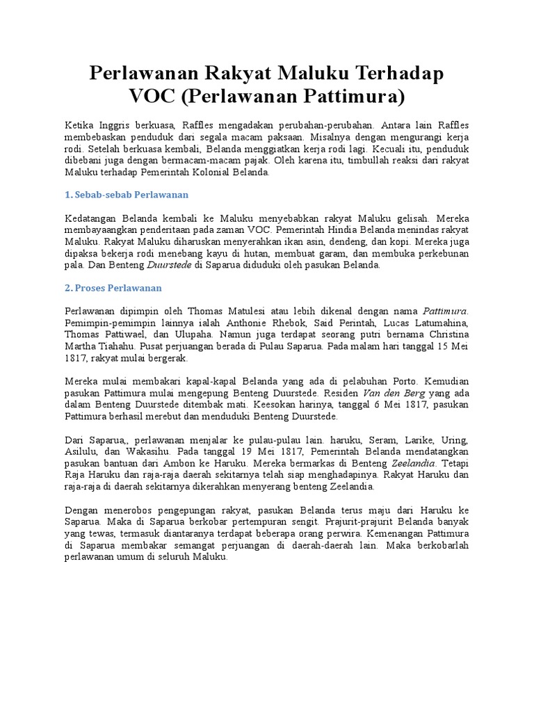 Perlawanan Rakyat Maluku Terhadap VOC | PDF