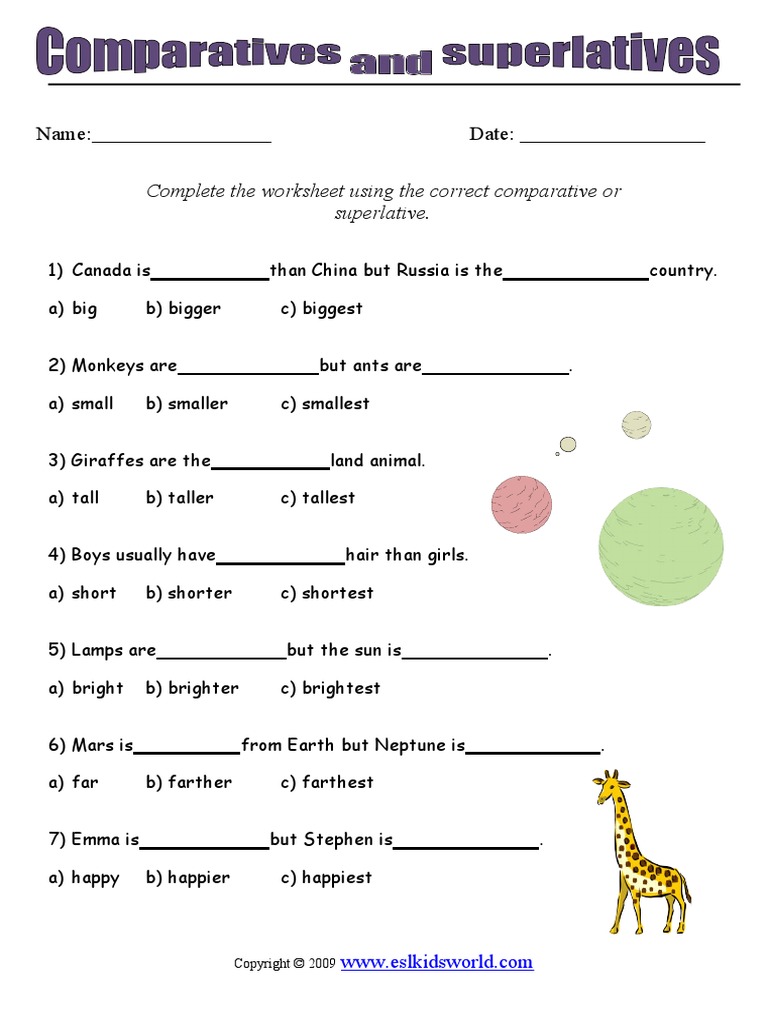 Comparatives and Superlatives 1 Worksheet | PDF