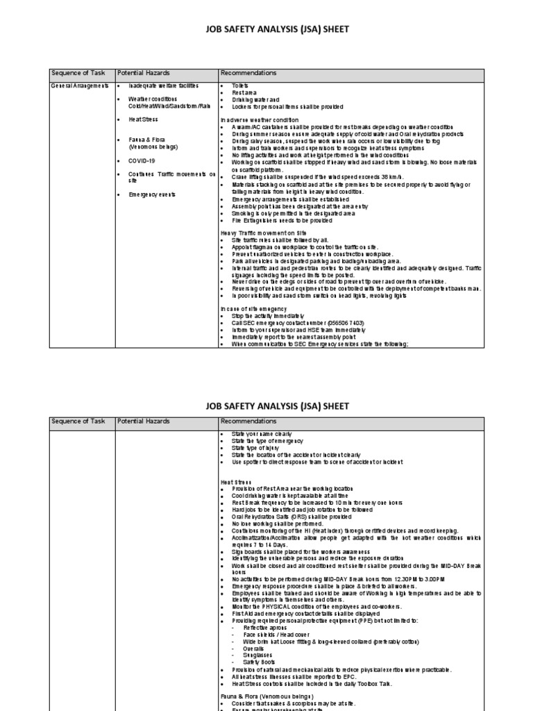 JSA General-Hot-Height-Confined Space | PDF | Personal Protective Equipment | Welding