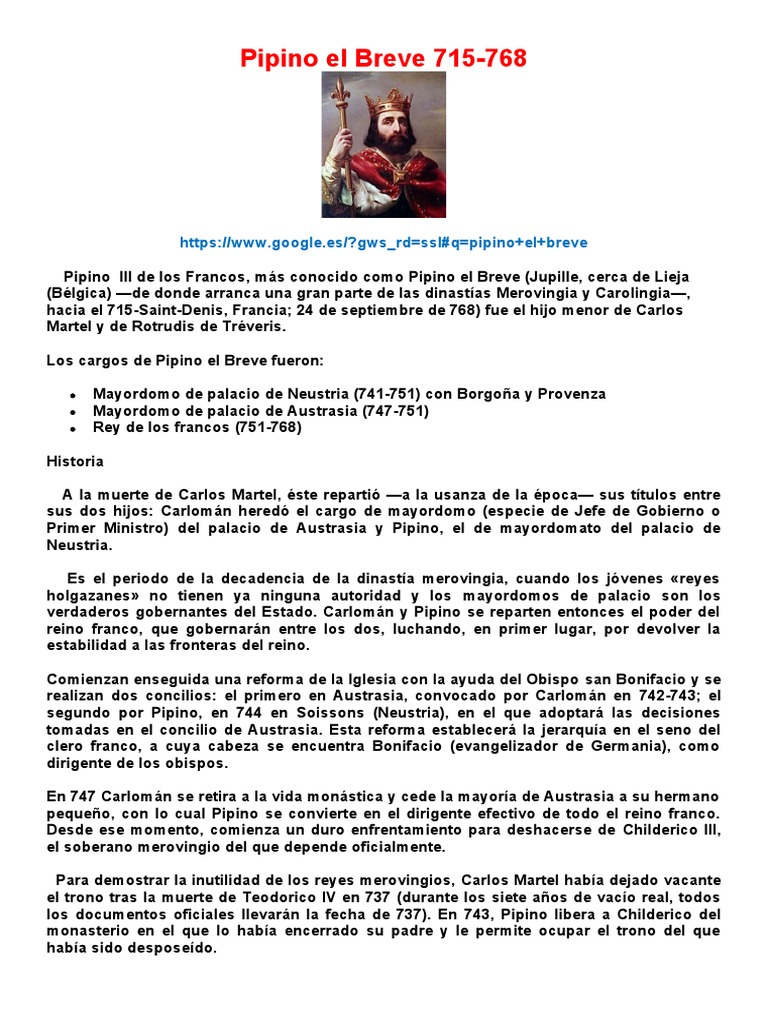 Biografía de Pipino el Breve | PDF | Carlomagno | Papa