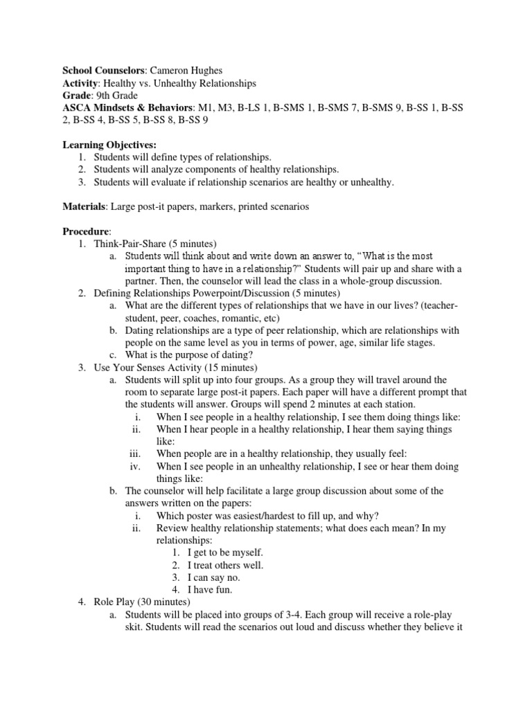Healthy Relationships Lesson Plan2 | PDF | School Counselor | Human Nature