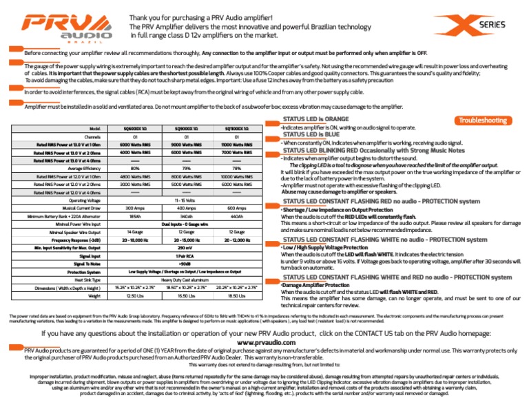 PRV Audio Amplifier Specifications Guide | PDF | Amplifier | Mains ...