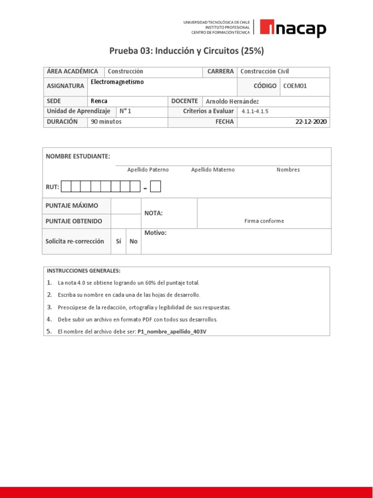 Prueba3 Electromagnetismo 403 | Descargar gratis PDF | Inductor | Inductancia