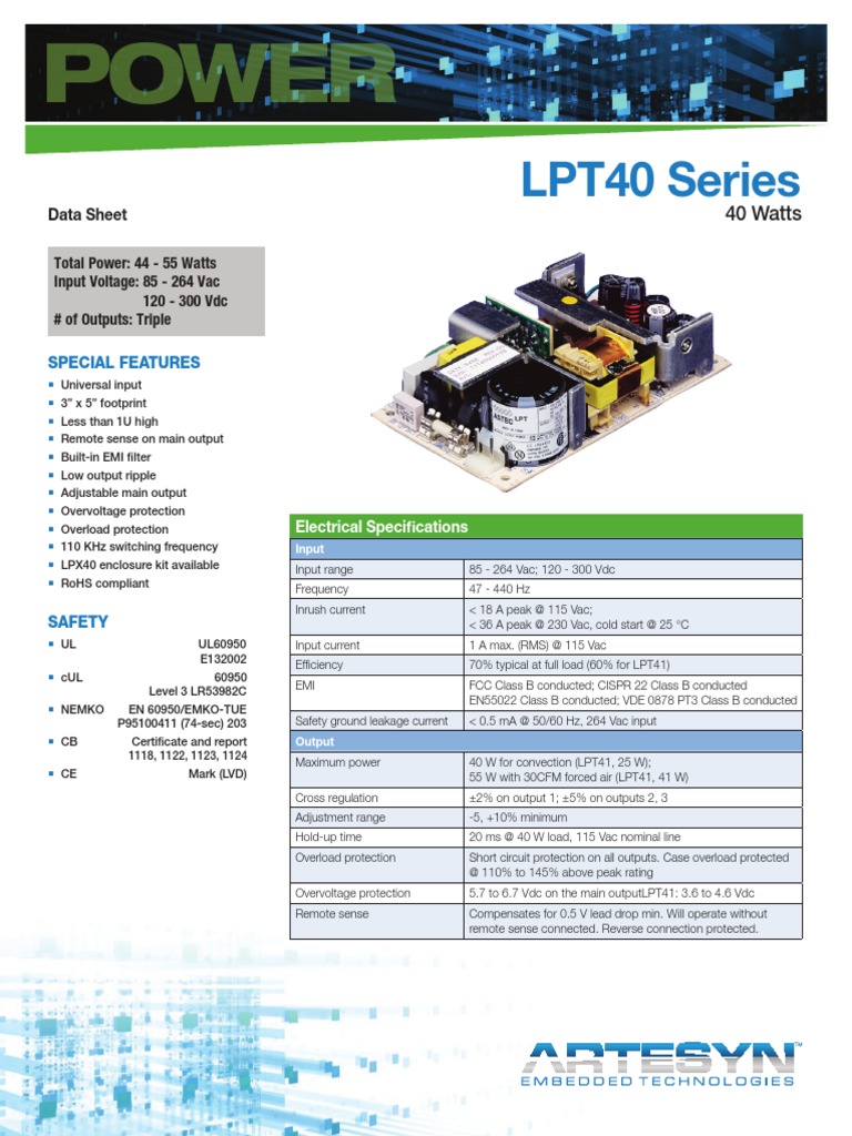 LPT40 Series: 40 Watts | PDF | Power Supply | Electrical Engineering