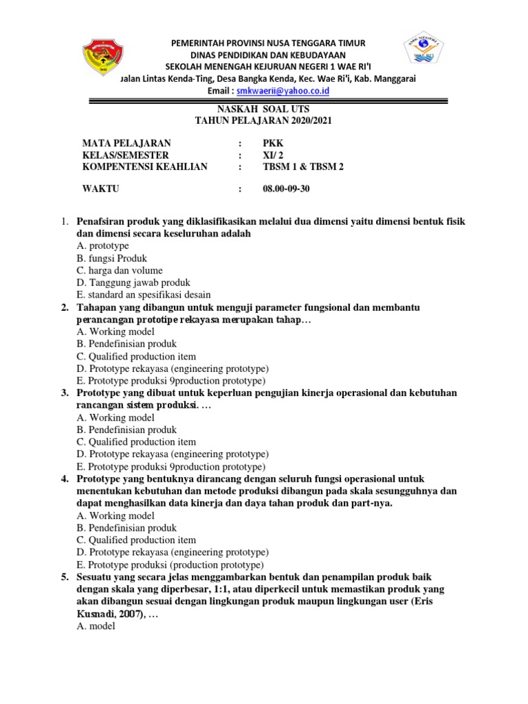 Soal Uts PKK Kelas Xi TBSM 1 & TBSM 2 Semester 2-Dikonversi | PDF